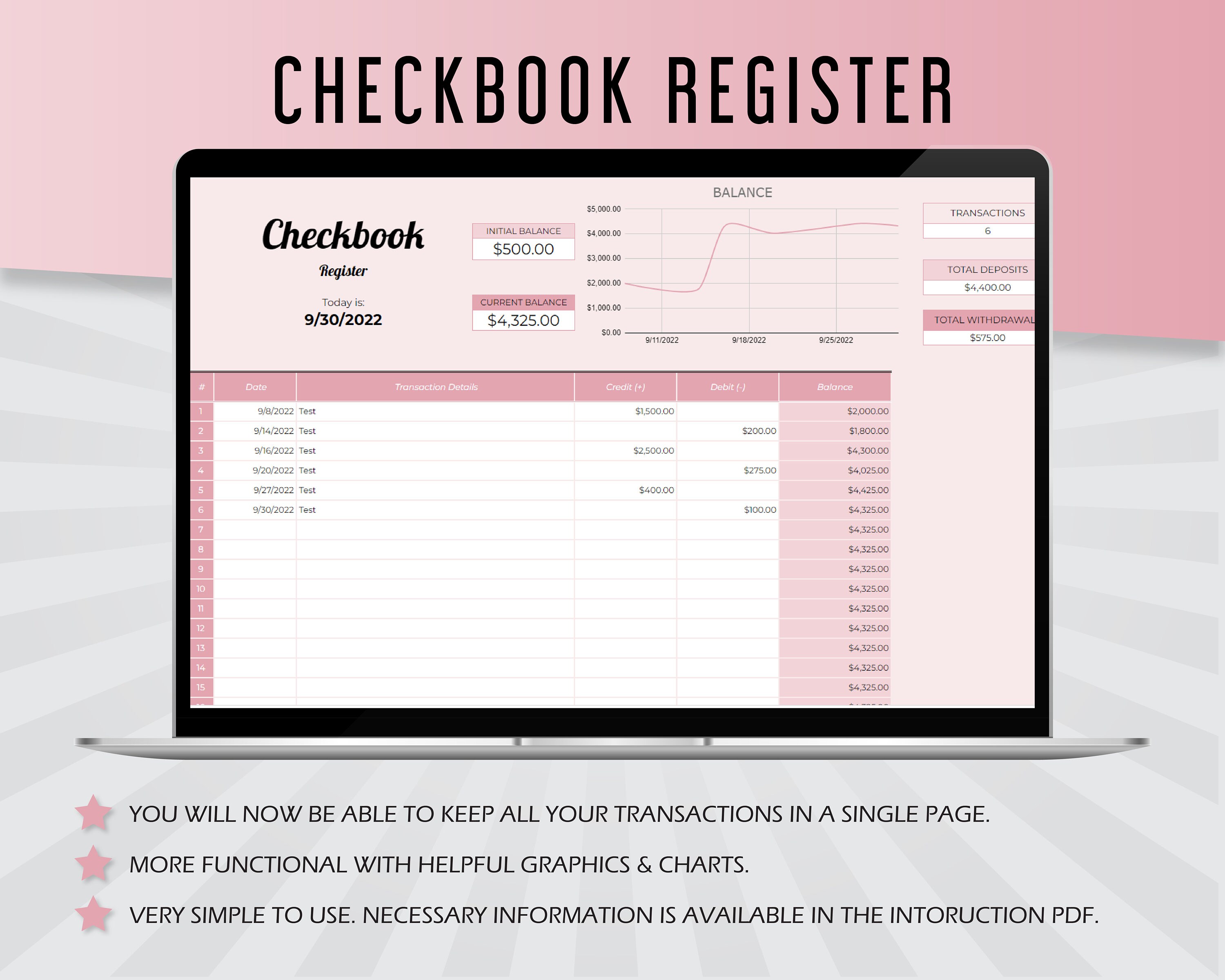 Checkbook Register, Expense Spreadsheet, Spending Tracker, Spending ...
