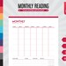 Monthly Reading Log, Reading Tracker, Pages Tracker, Printable Book Log ...