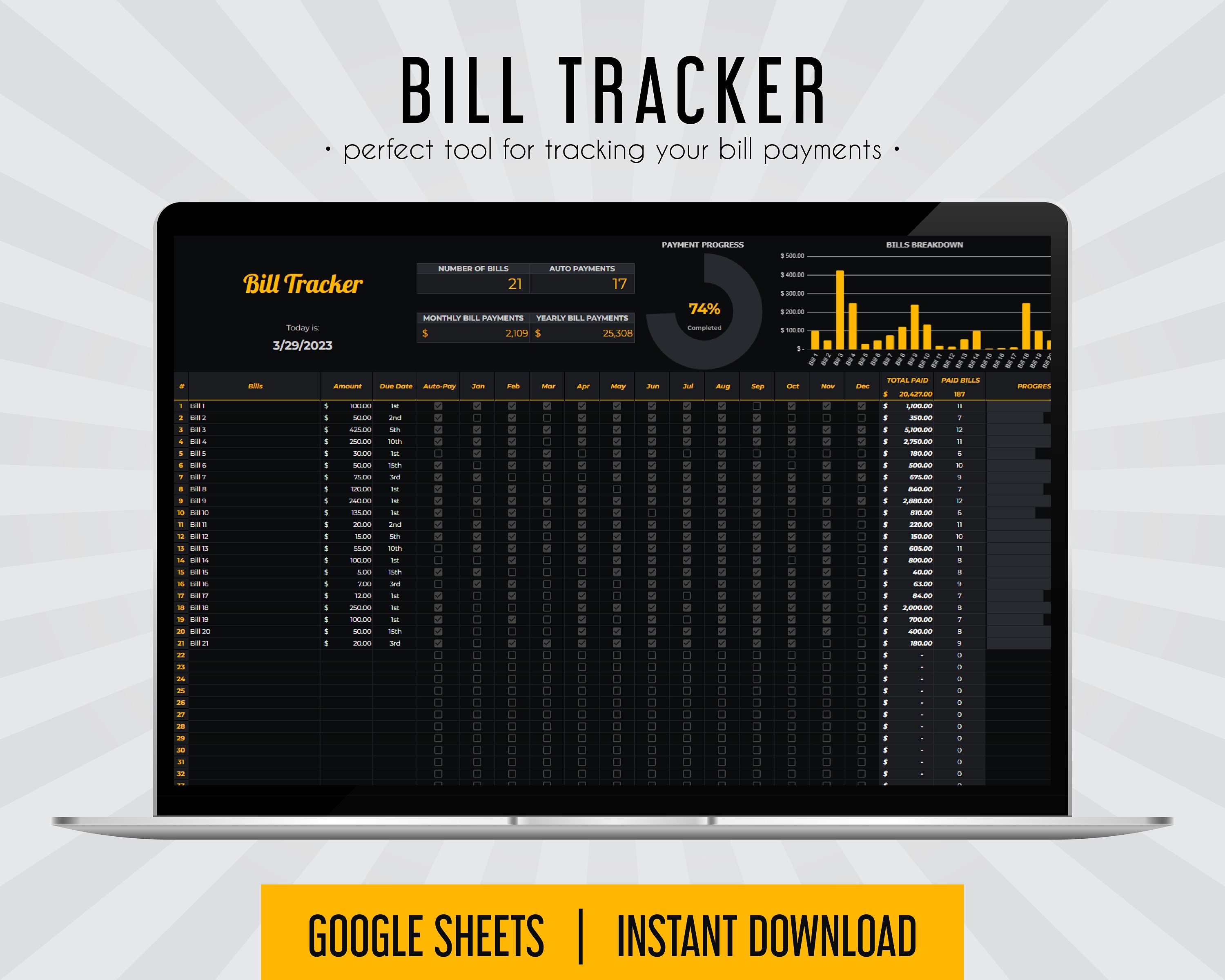 Utility Bill Tracker Spreadsheet Tracker Utility - Etsy
