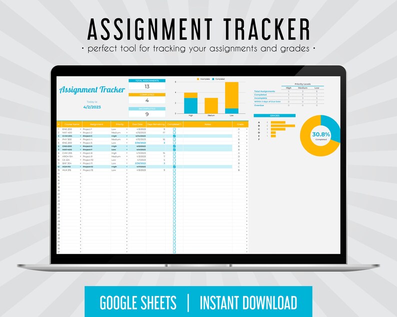 School Spreadsheet, School Tracker, Google Sheets, Grade Tracker ...