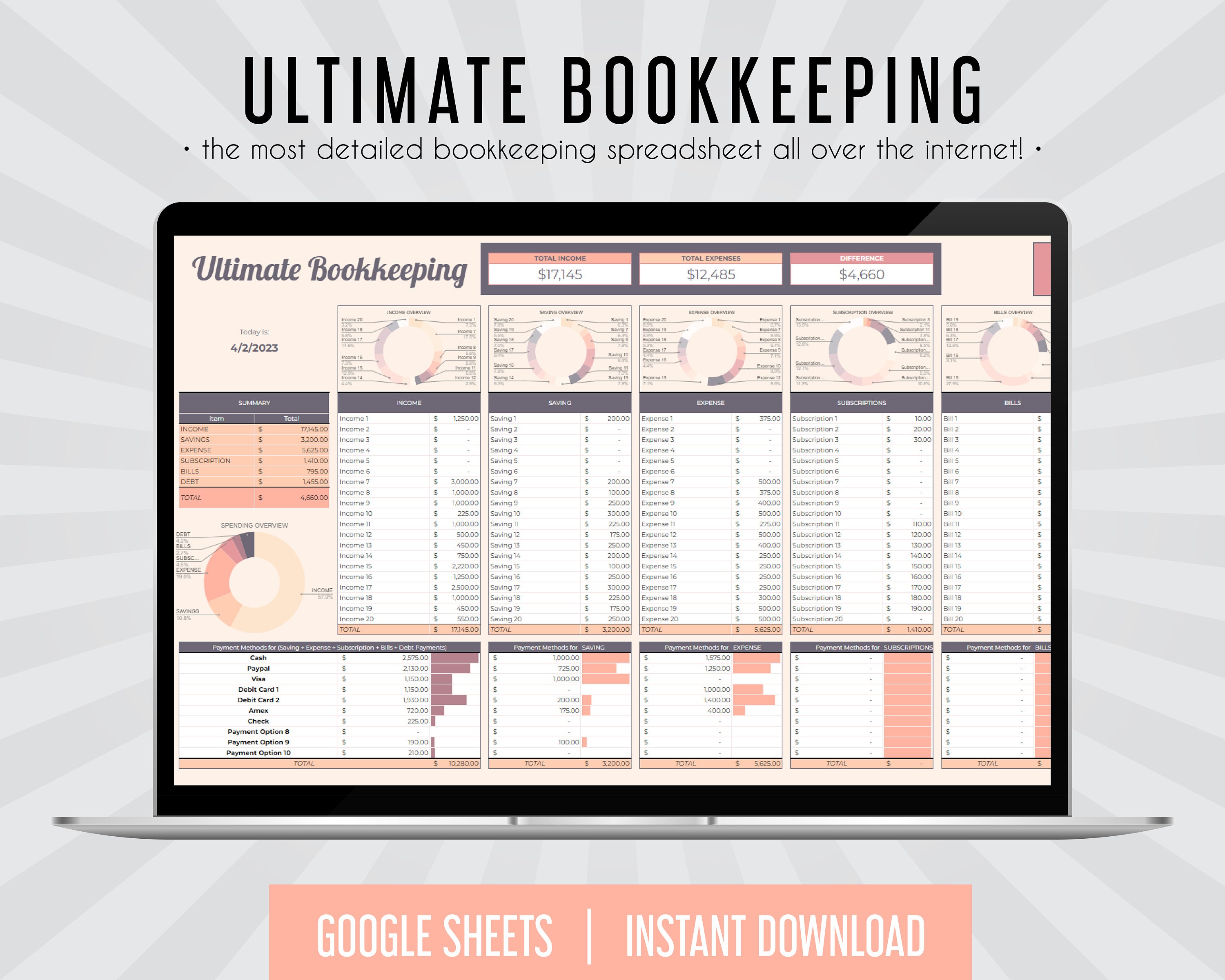Bookkeeping Template, Bookkeeping Sheet, Small Business, Google Sheets ...