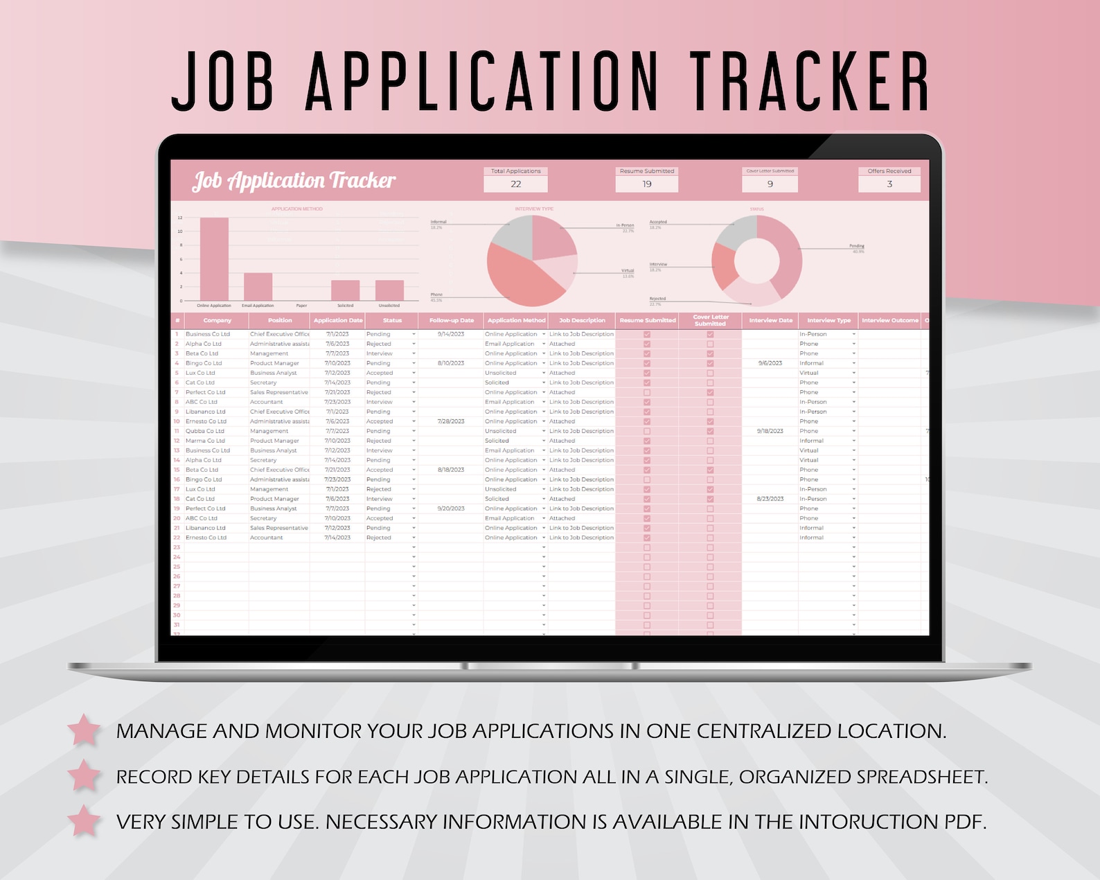 Job Application Log, Career Tracker, Interview Organizer, Employment ...