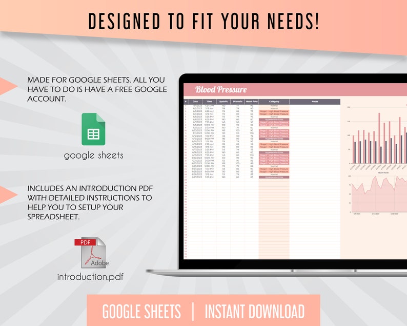 Blood Pressure Log, Health Monitoring, Medical Spreadsheet, Bp Tracker ...