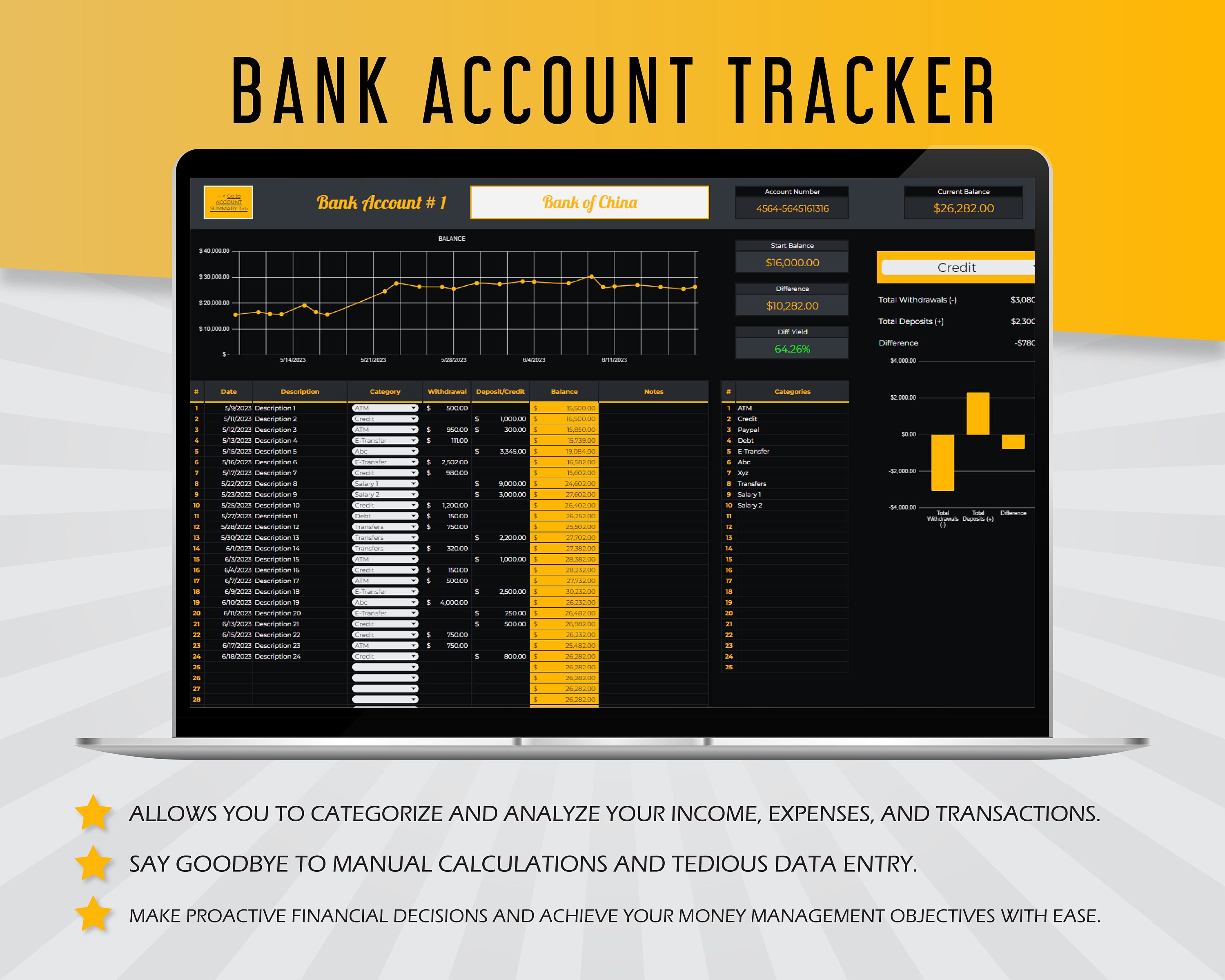 Bank Account Tracking Financial Management Money Organizer Expense ...