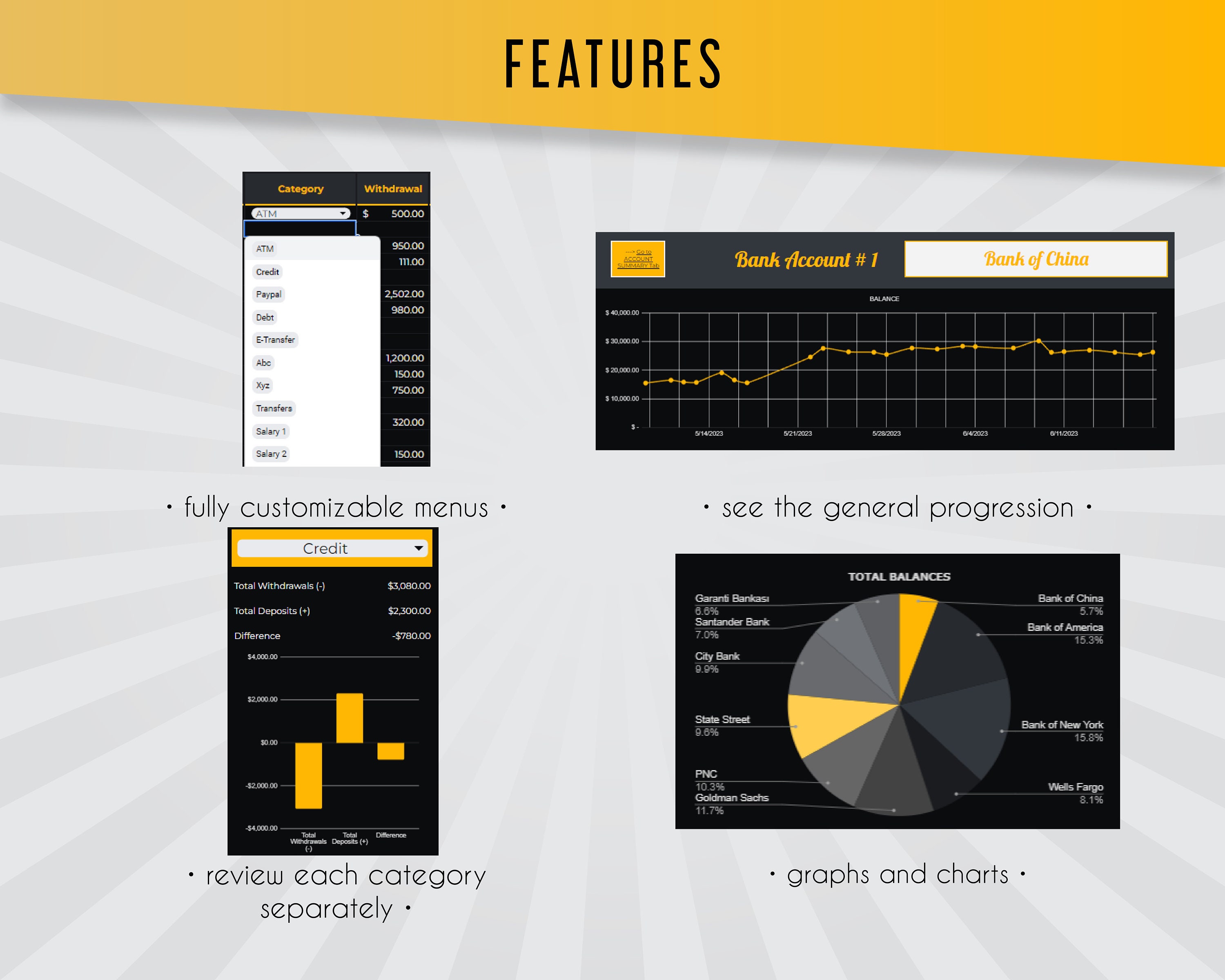 Bank Account Tracking Financial Management Money Organizer Expense ...