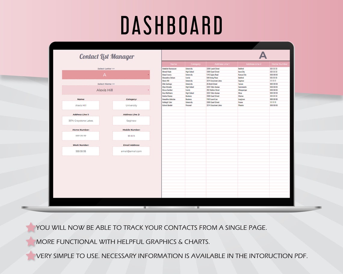 Contact List Contact List Sheet Google Sheets Address Book - Etsy