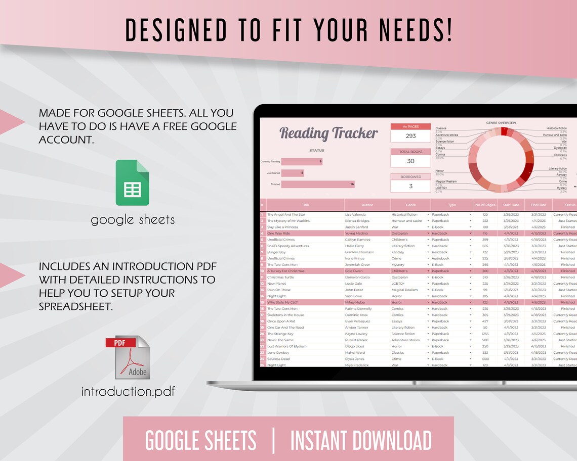 Digital Reading Log, Book Tracker, Google Sheets Books, Book Log ...
