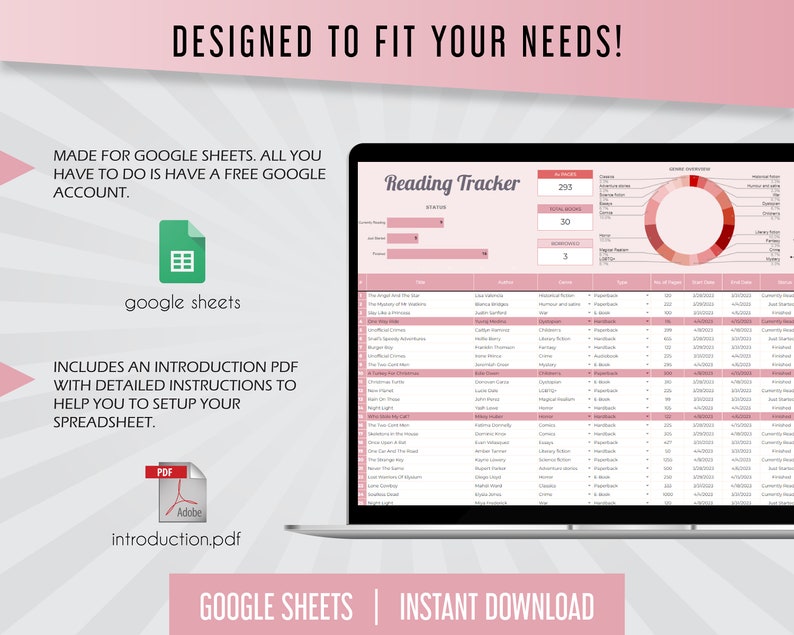 Digital Reading Log, Book Tracker, Google Sheets Books, Book Log ...