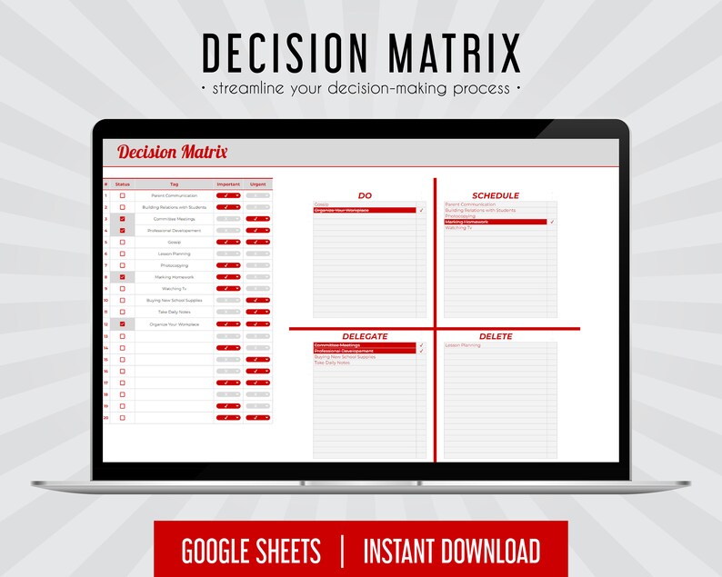 Decision Matrix, Task Prioritization, Strategic Tool, Time Allocation ...