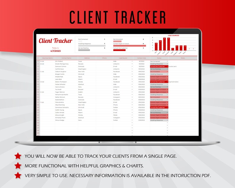 Lead Tracker, Client Planner, Client Tracker, Client Management, Client Spreadsheet, Google ...