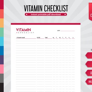 Supplement List, Nutrient Tracker, Vitamin Log, Health Checklist ...