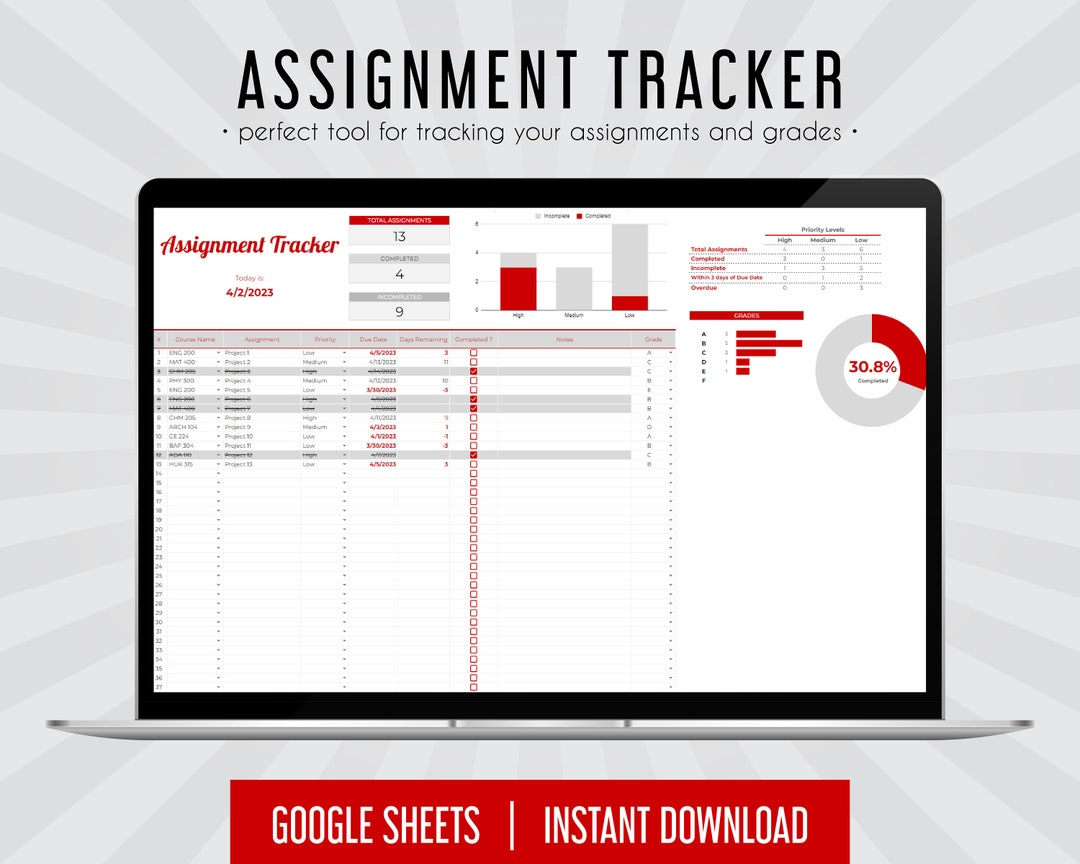 Homework Planner, Student Spreadsheet, College Spreadsheet, College ...