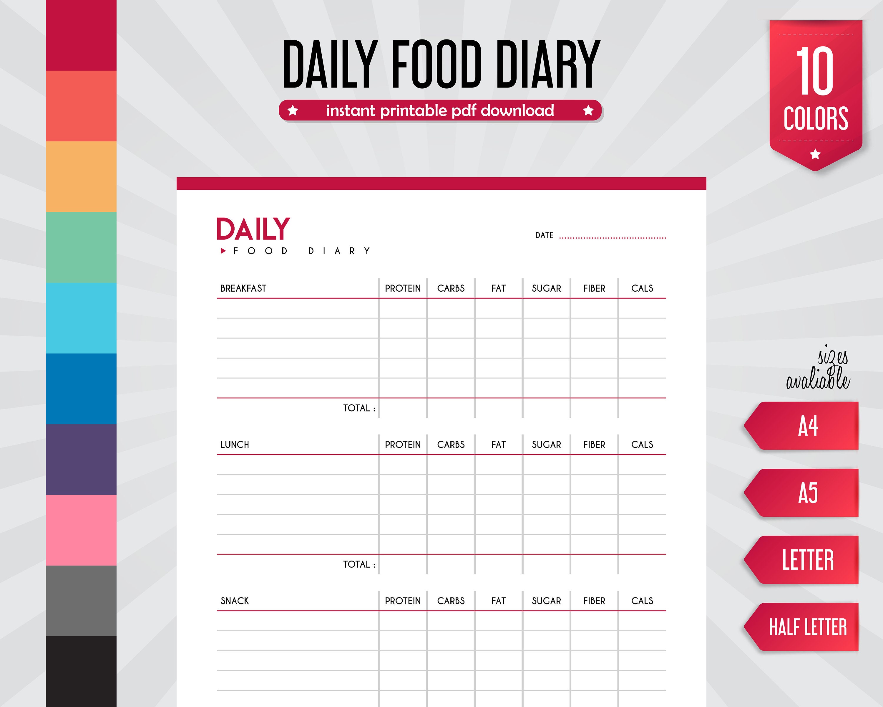 Food Diary, Daily Planner, Meal Log, Nutrition Diary, Healthy Eating ...
