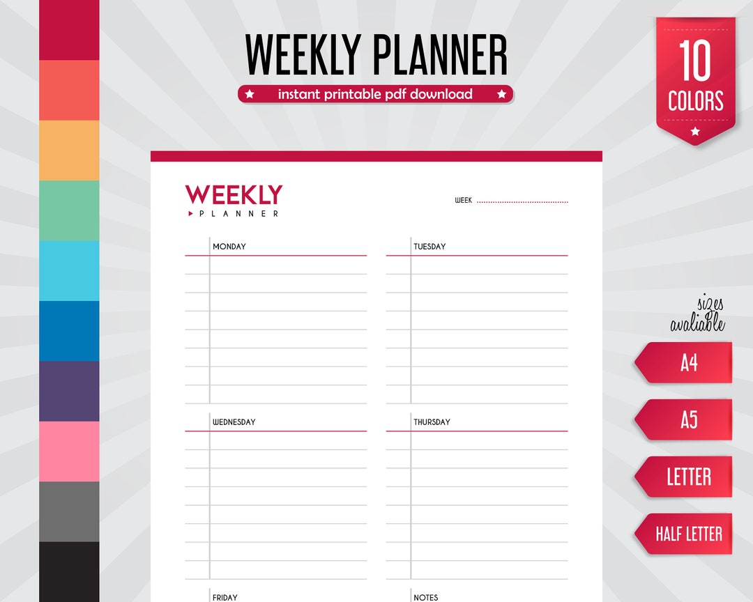 Weekly Planner Notes, Printable Notes, Weekly Notes, Weekly Planner ...