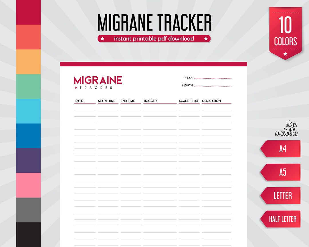 Headache Log, Pain Journal, Migraine Record, Headache Tracker, Migraine ...