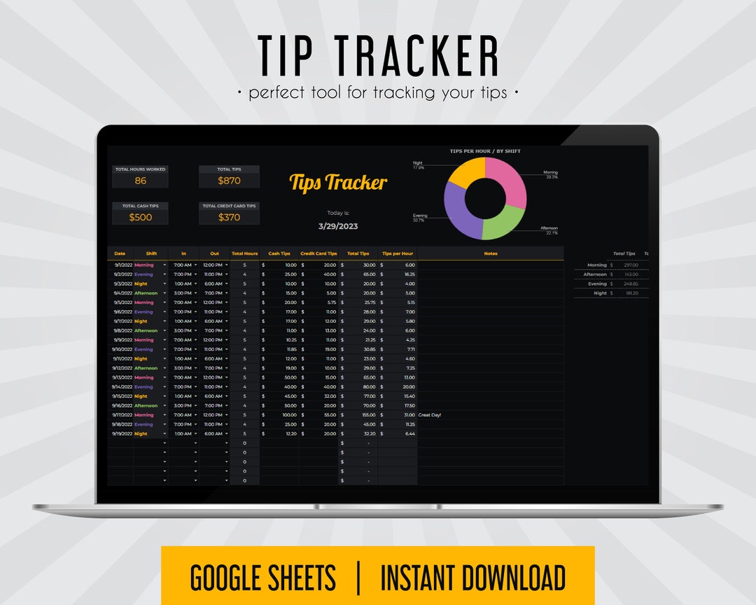 Tips Tracker Sheet, Server Tips, Restaurant Tips, Tips Log Sheet ...