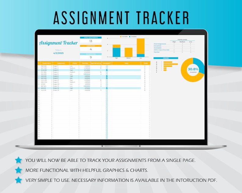 School Spreadsheet, School Tracker, Google Sheets, Grade Tracker ...