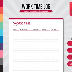 Time Log, Employee Time Sheet, Time Tracker, Work Log, Time Sheet, Work ...