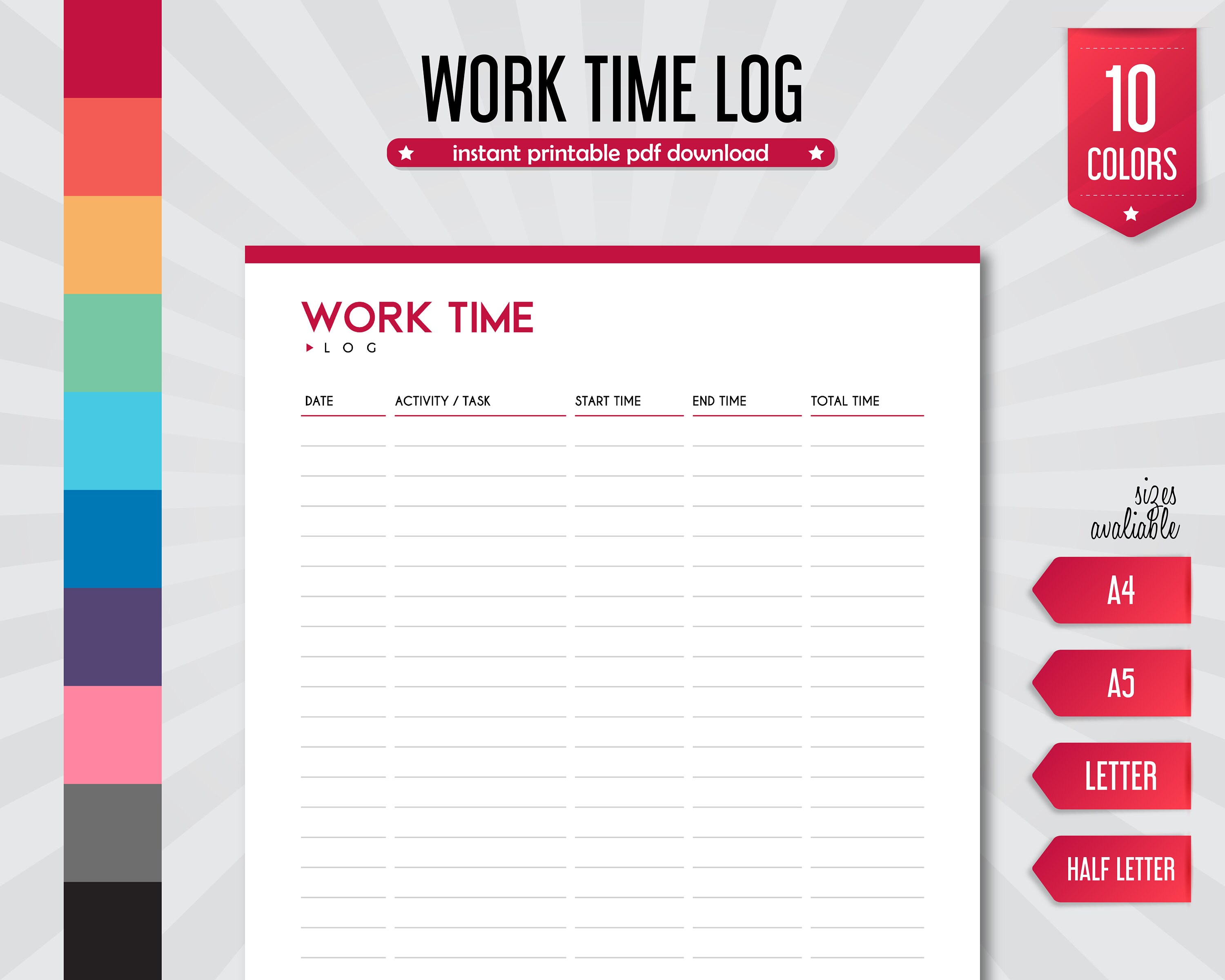 Time Log, Employee Time Sheet, Time Tracker, Work Log, Time Sheet, Work ...