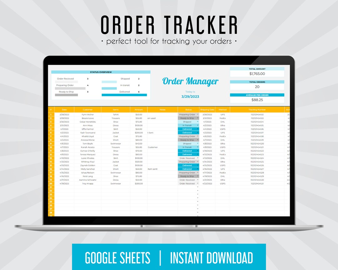 Online Order Tracker, Order Spreadsheet, Etsy Seller, Order Log, Google ...