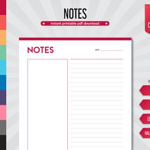 Printable Notes, Printable to Do List, Paper Pages, Digital Planner ...