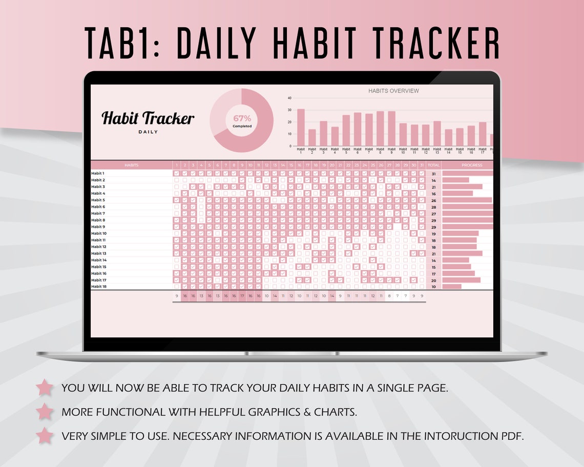 Habit Tracker, Daily Habit Tracker, Weekly Habit Tracker, Monthly Goals ...