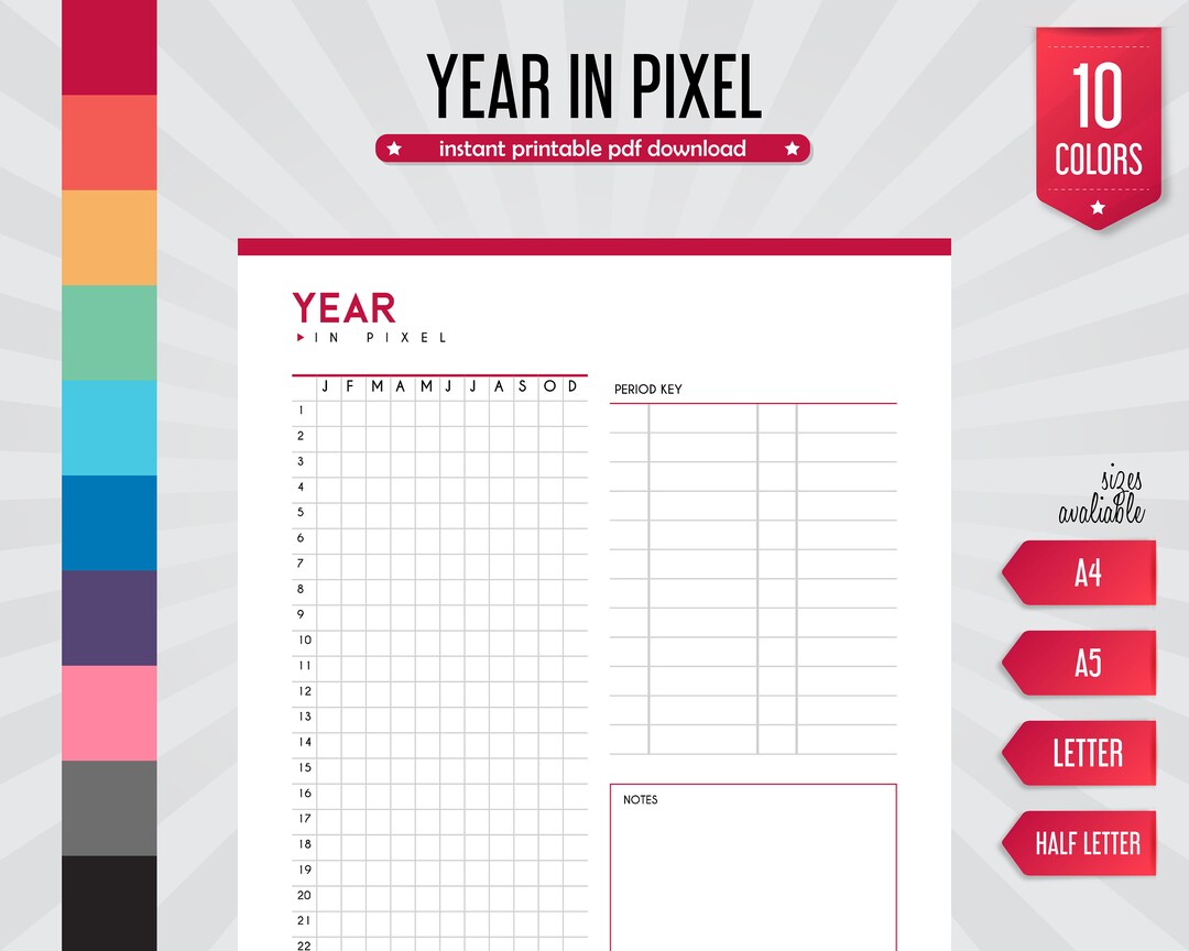 Año en píxeles, Píxeles imprimibles, Seguimiento anual de píxeles ...