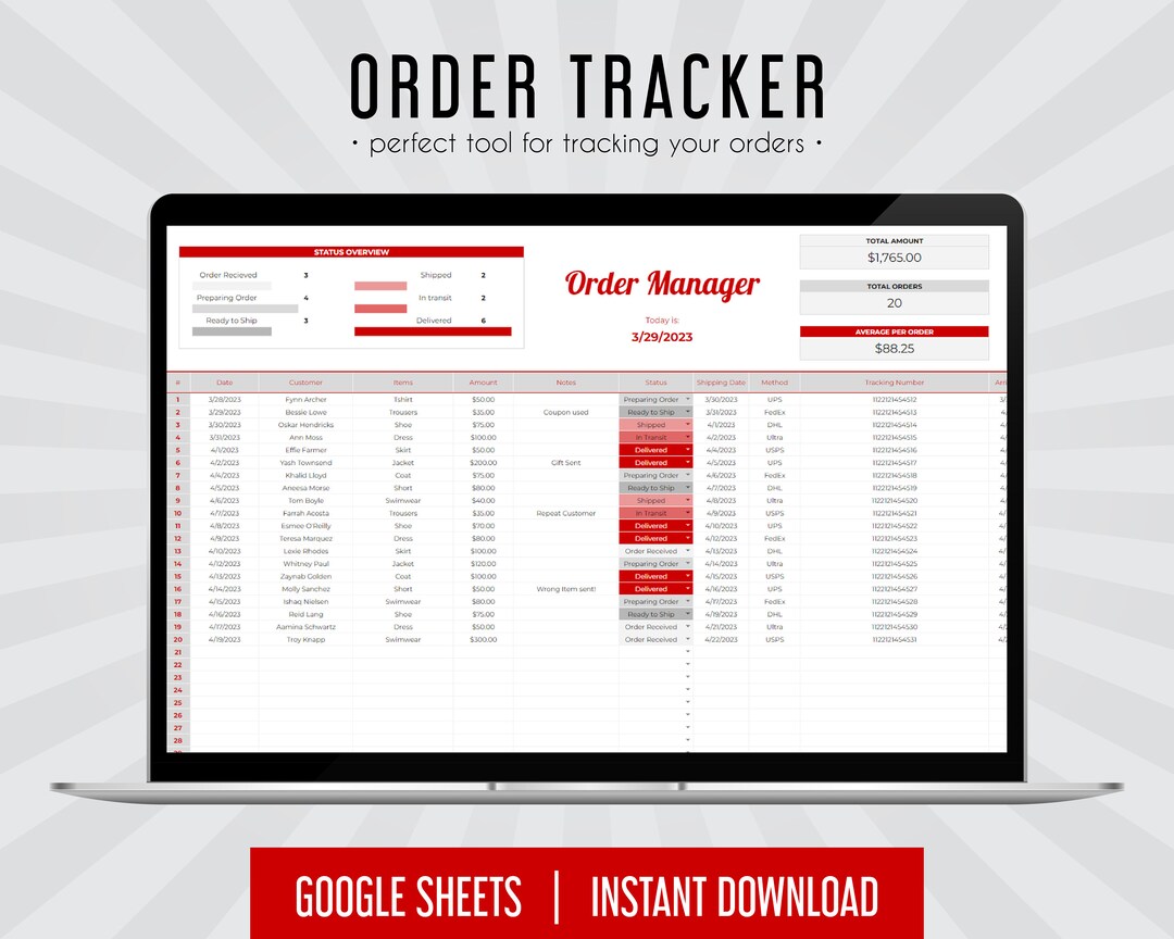 Order Tracker, Order Log, Order Sheet, Small Business, Business ...