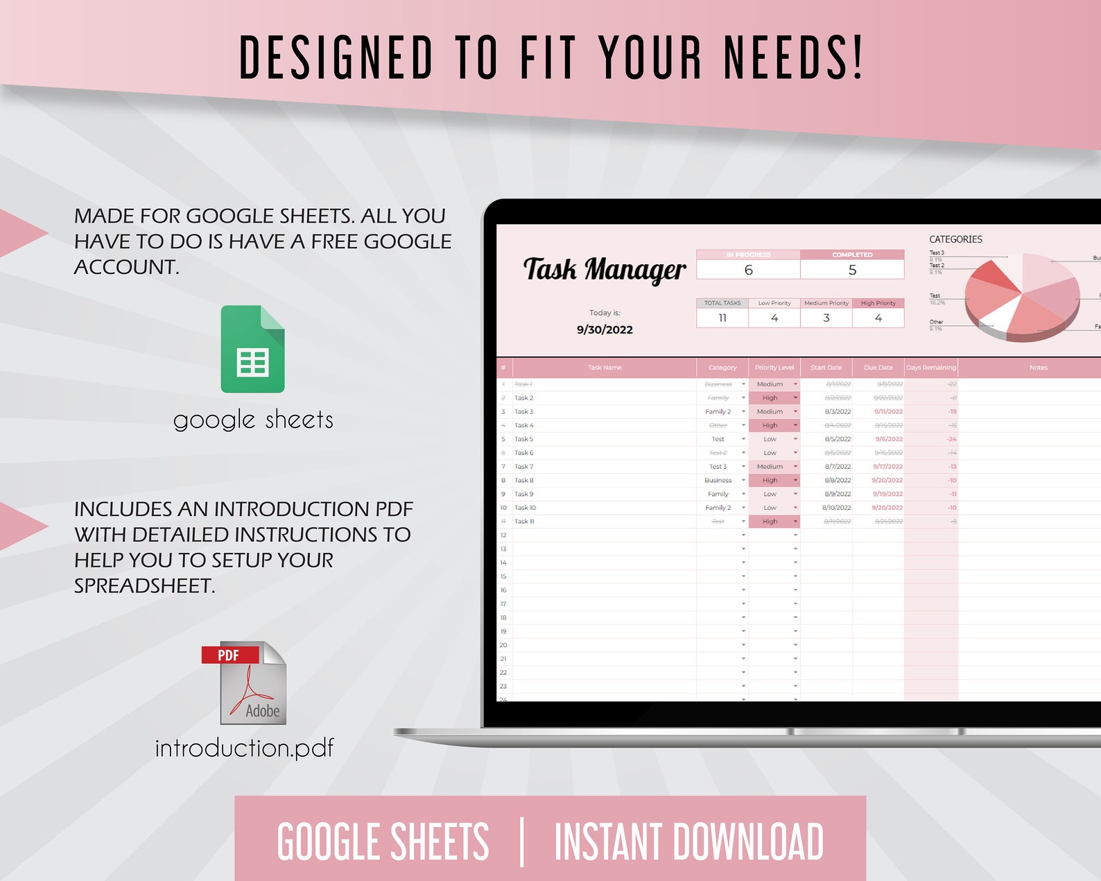 Task Manager, to Do Tracker, Google Sheets, Task Management, to Do ...