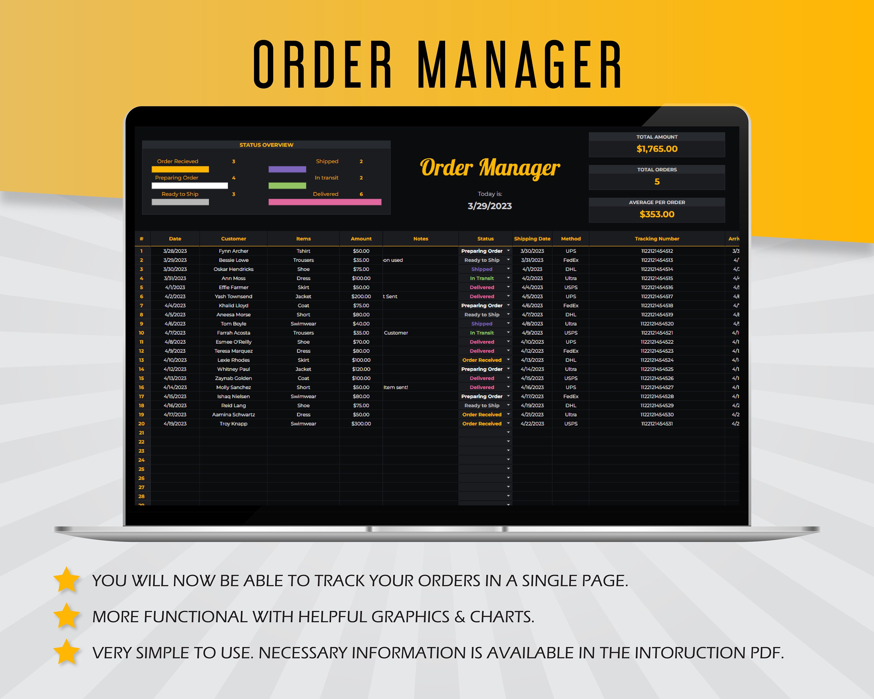 Order Tracker, Order Spreadsheet, Small Business, Order Form, Business ...
