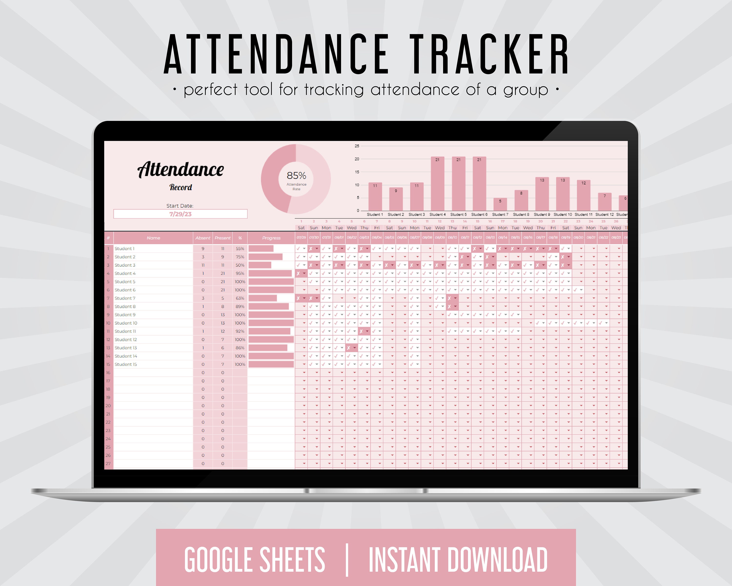 Attendance Tracker, School Attendance, Weekly Attendance Attendance ...