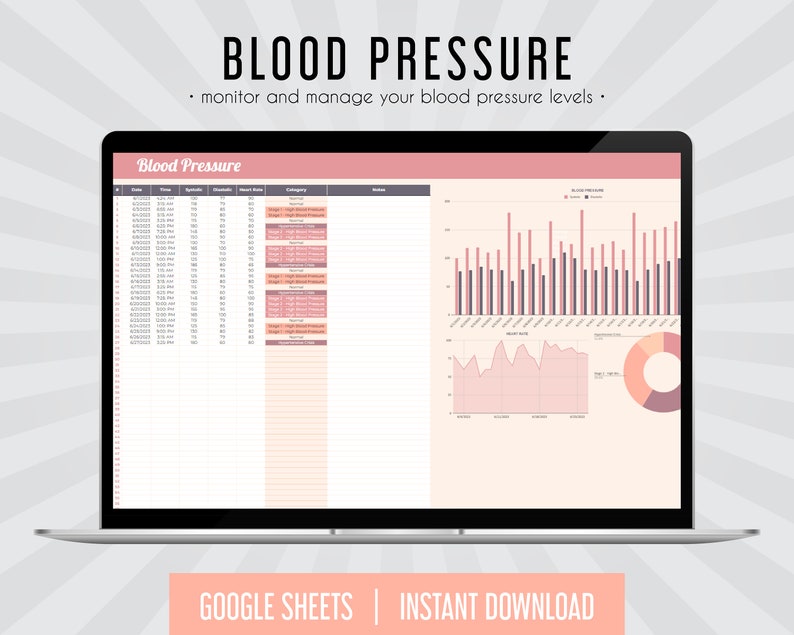 Blood Pressure Log, Health Monitoring, Medical Spreadsheet, Bp Tracker ...