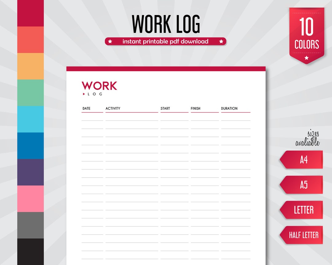 Working Hours Log, Project Time Tracker, Work Hours Log, Work Time Log ...