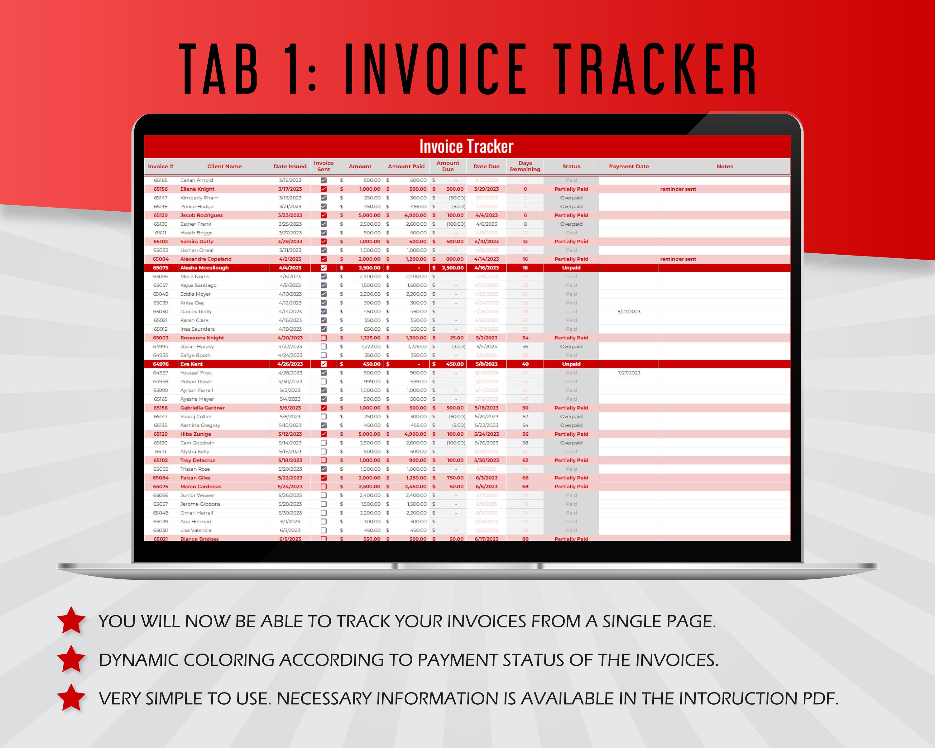 Invoice Tracker, Invoice Spreadsheet, Client Tracker, Customer Database ...