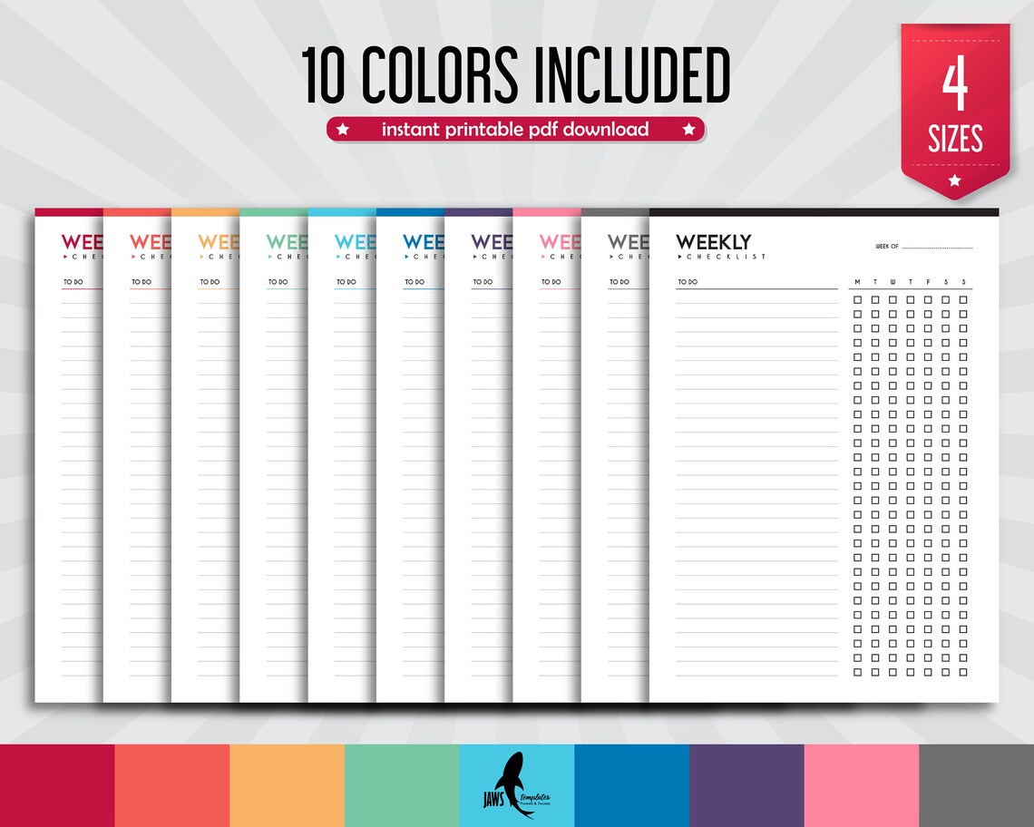 Weekly Checklist, Goal Tracker, Daily Habit Tracker, Instant Download ...