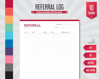 Printable Medical Referral Log, Patient Referral Tracker, Track ...