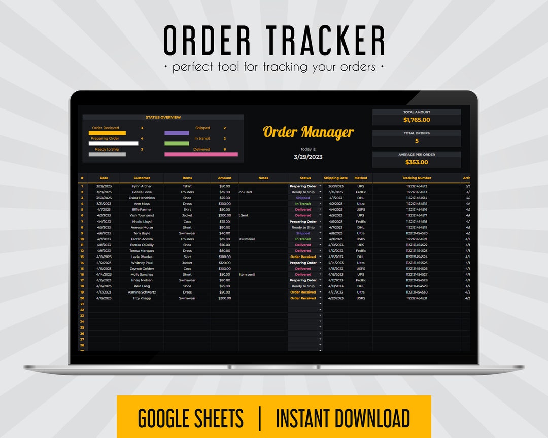 Order Tracker, Order Spreadsheet, Small Business, Order Form, Business ...
