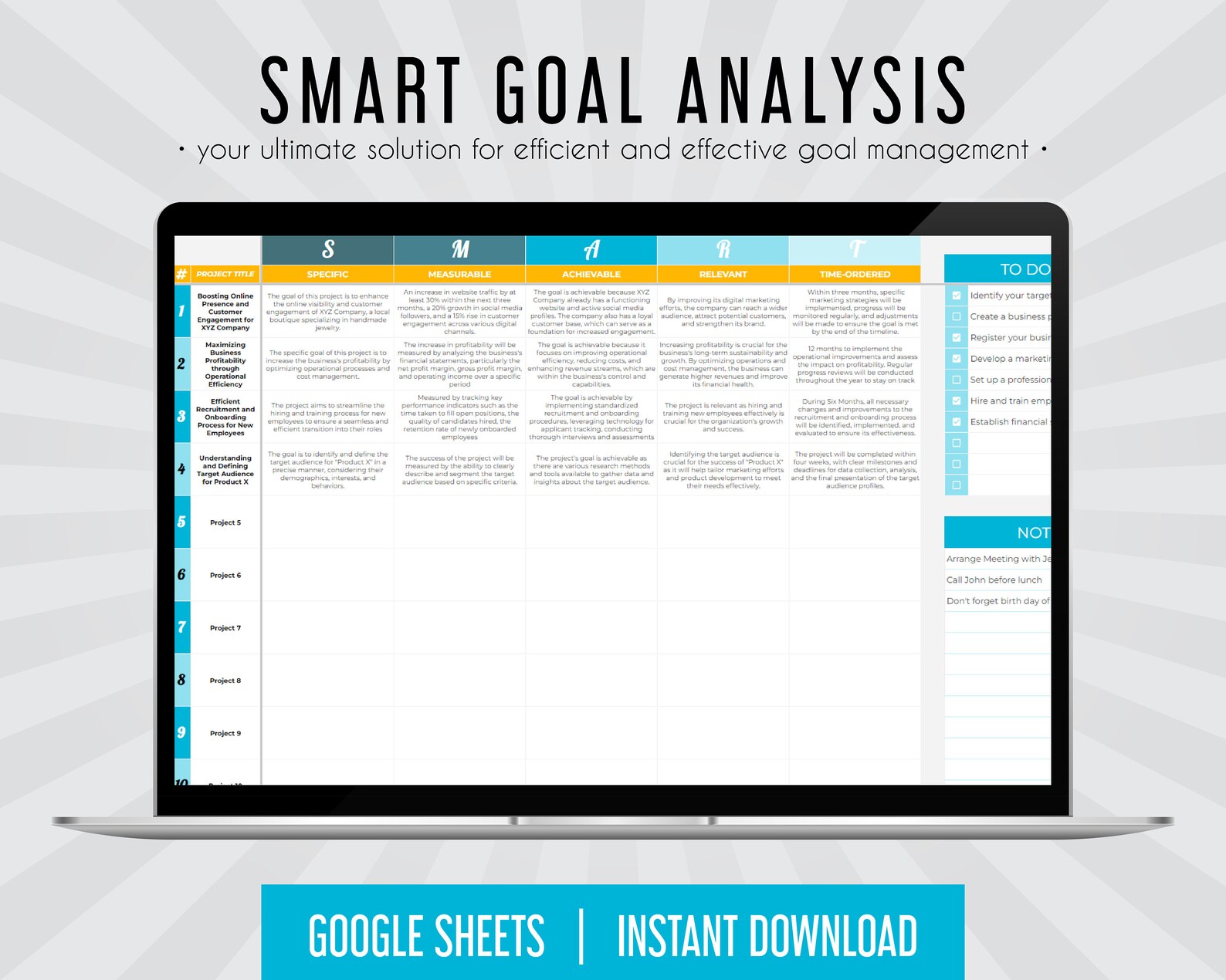 Digital Smart Goal, Goal Planning Sheet, Goal Setting Planner, Smart ...