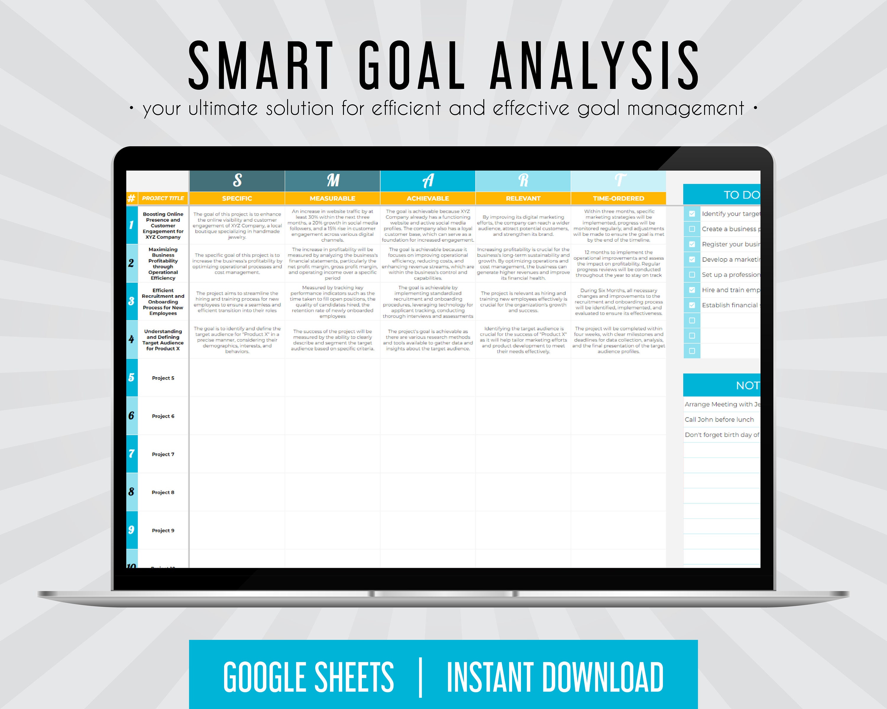 Digital Smart Goal, Goal Planning Sheet, Goal Setting Planner, Smart ...