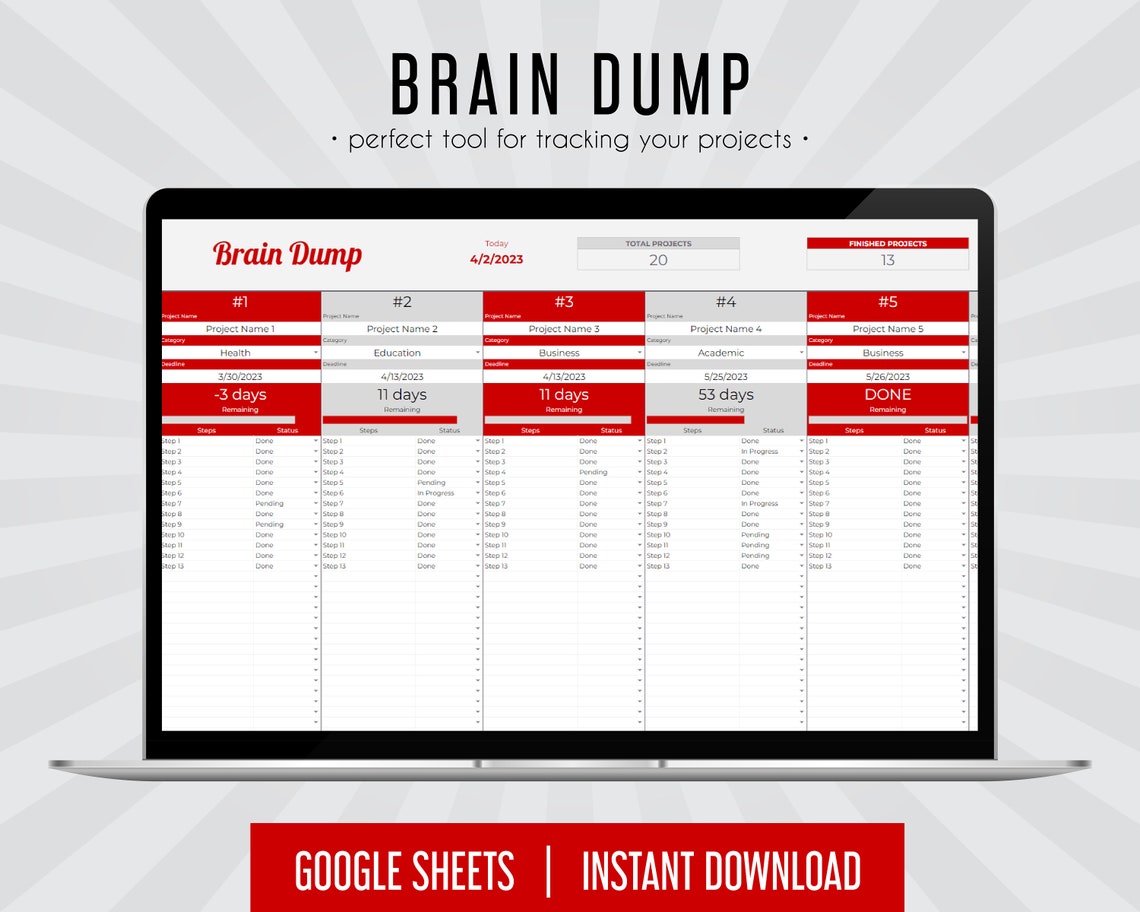 Brain Dump, Brain Dump Sheet, to Do List Excel, Adhd Brain Dump, Adhd ...