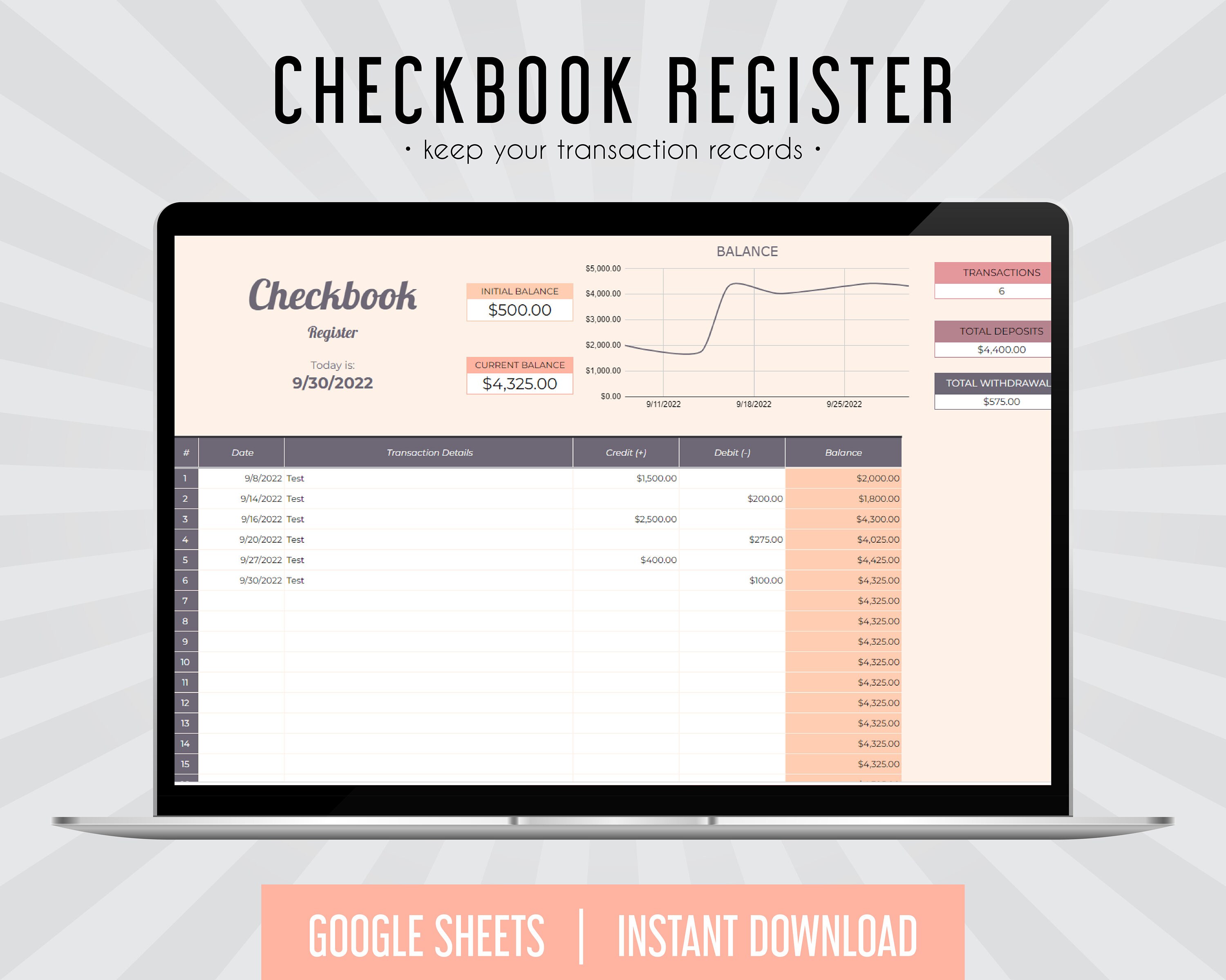 Checkbook Tracker, Checkbook Template, Checkbook Register, Checking ...