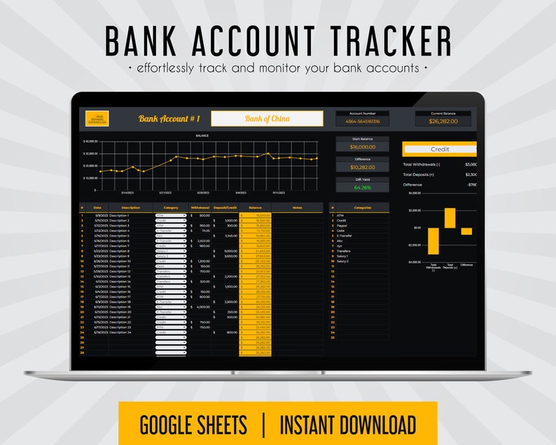 Bank Account Tracking Financial Management Money Organizer Expense ...