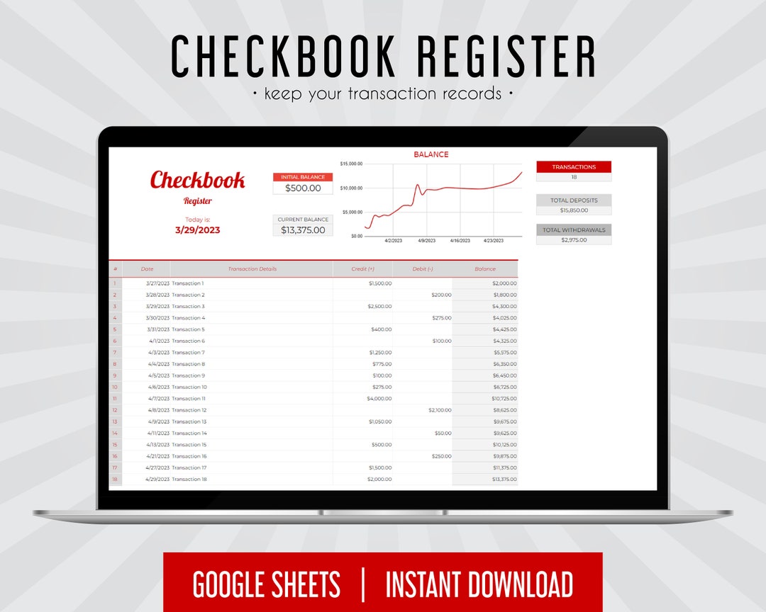 Checkbook Register Digital Checkbook Spending Tracker - Etsy