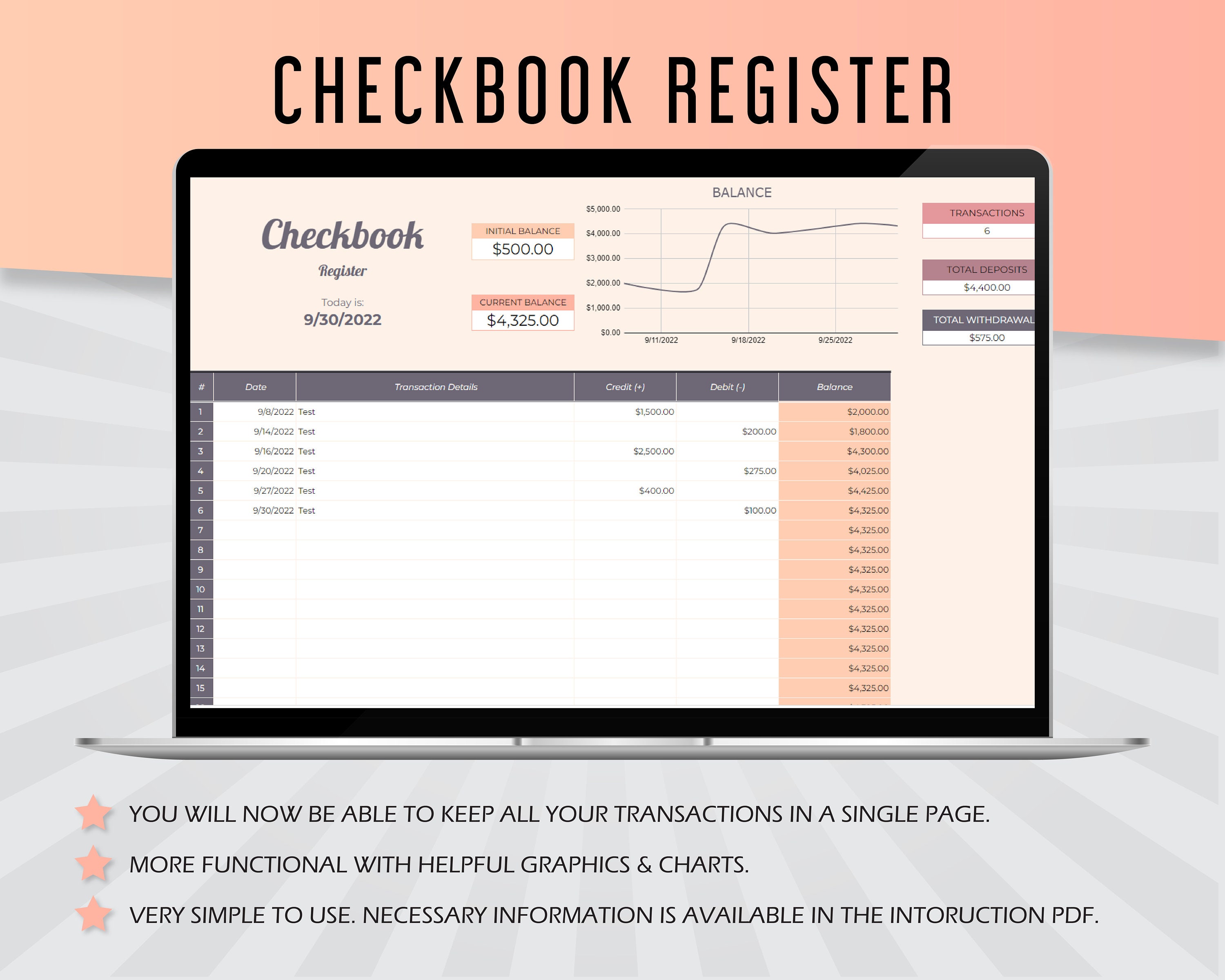 Checkbook Tracker, Checkbook Template, Checkbook Register, Checking ...
