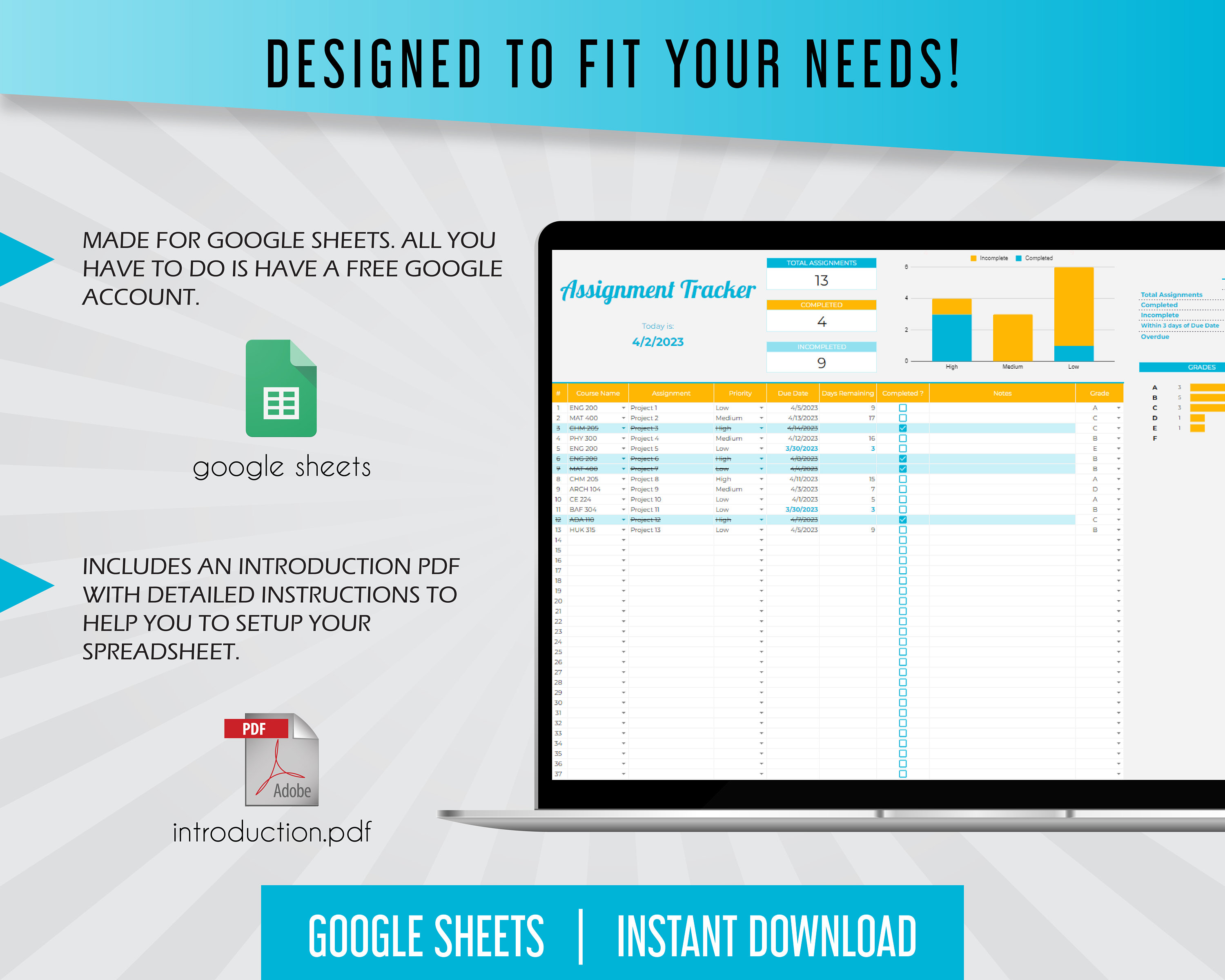 School Spreadsheet, School Tracker, Google Sheets, Grade Tracker ...