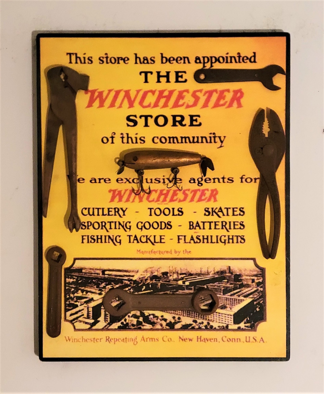 1920's WINCHESTER STORE Sign With 5 Period Tools and an Antique Wooden ...