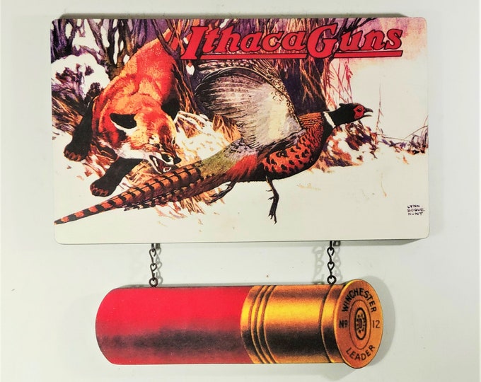 1918 ITHACA GUN ~ Red Fox Chasing Ringneck Pheasant Sign With a 13" Win ...