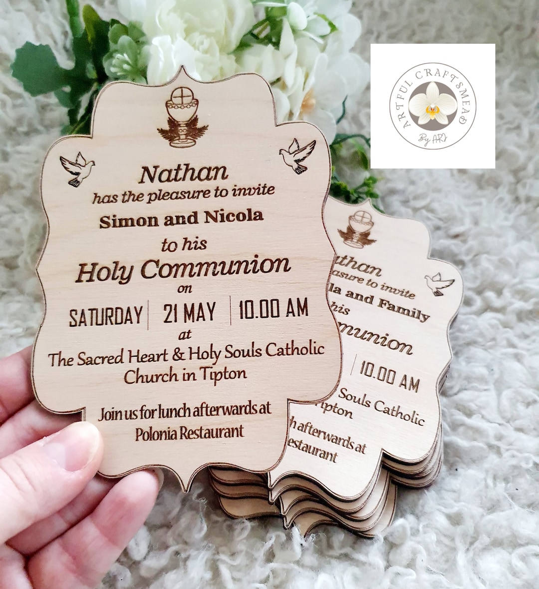 Personalized Wooden First Holy Communion Invitations, Invitations for ...