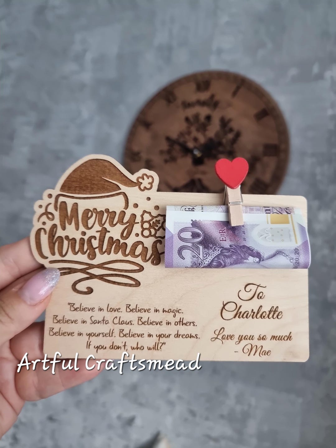 Personalized Custom Wooden Christmas Card for Money Gifts, Bon Voucher ...
