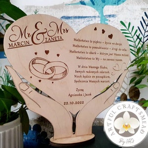 Wedding Personalised Wooden Stand Heart, Keepsake Gift for Groom and ...